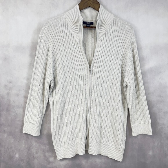 Chaps | Sweaters | Chaps Cable Knit Cardigan Sweater Womens 3x Metallic ...